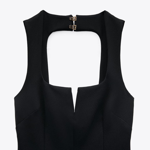 Zara | Dresses | Zara Square Neck Cut Out Midi Dress Black | Poshmark